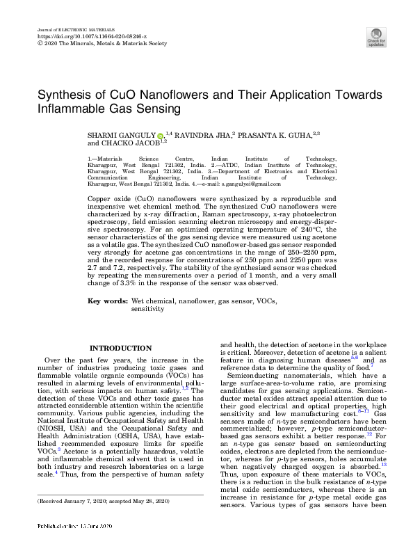 (PDF) Synthesis of CuO Nanoflowers and Their Application Towards Inflammable Gas Sensing