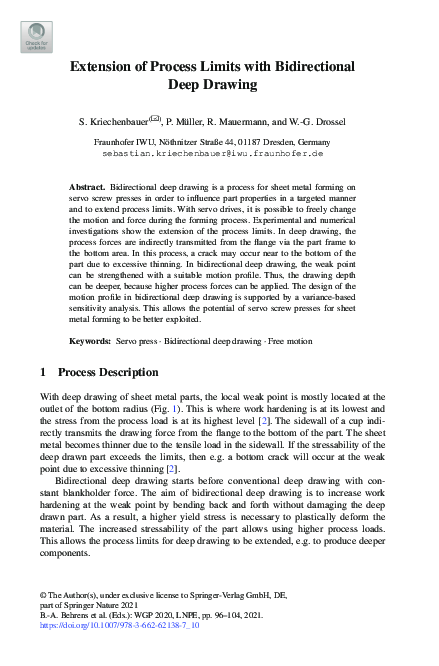 (PDF) Extension of Process Limits with Bidirectional Deep Drawing ...