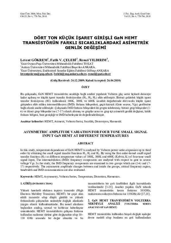 (PDF) DÖRT TON KÜÇÜK İŞARET GİRİŞLİ GaN HEMT TRANSİSTÖRÜN FARKLI ...