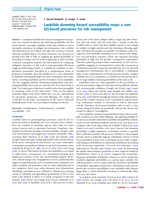 (PDF) Landslide damming hazard susceptibility maps: a new GIS-based procedure for risk management