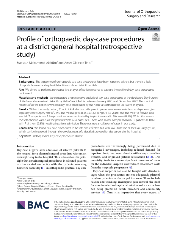 (PDF) Profile of orthopaedic day-case procedures at a district general ...