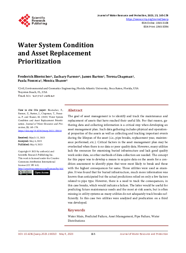 (PDF) Water System Condition and Asset Replacement Prioritization