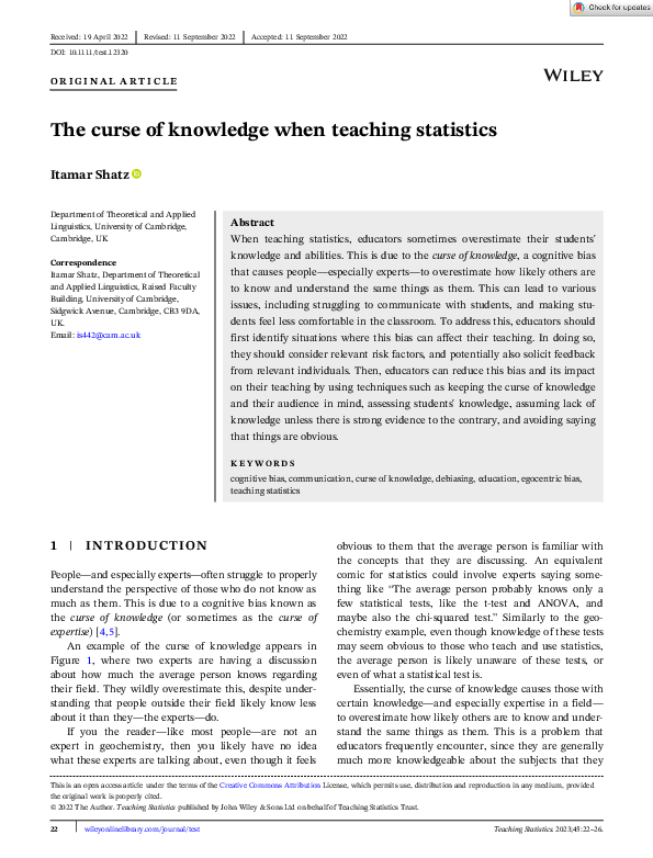 (PDF) The curse of knowledge when teaching statistics