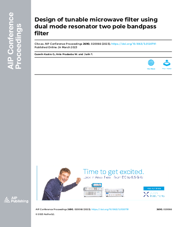 (PDF) Design of tunable microwave filter using dual mode resonator two ...
