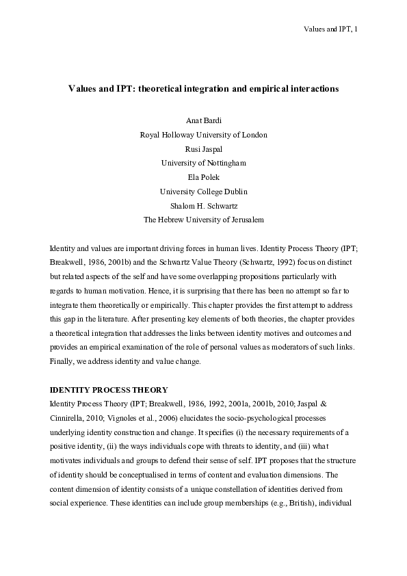 (PDF) Values and Identity Process Theory: theoretical integration and empirical interactions
