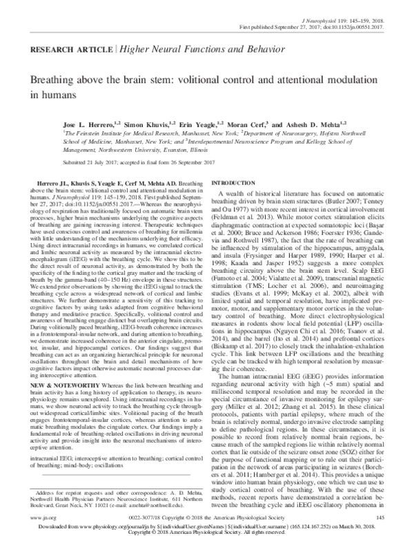 (PDF) Breathing above the brainstem: Volitional control and attentional ...