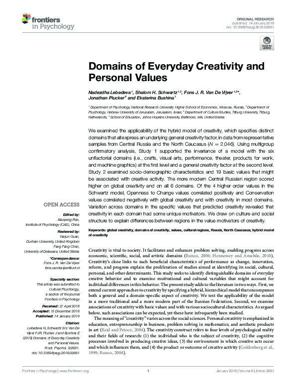 (PDF) Domains of Everyday Creativity and Personal Values