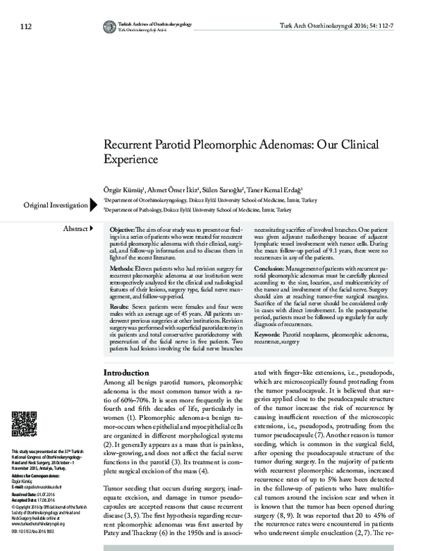 (PDF) Recurrent Parotid Pleomorphic Adenomas: Our Clinical Experience