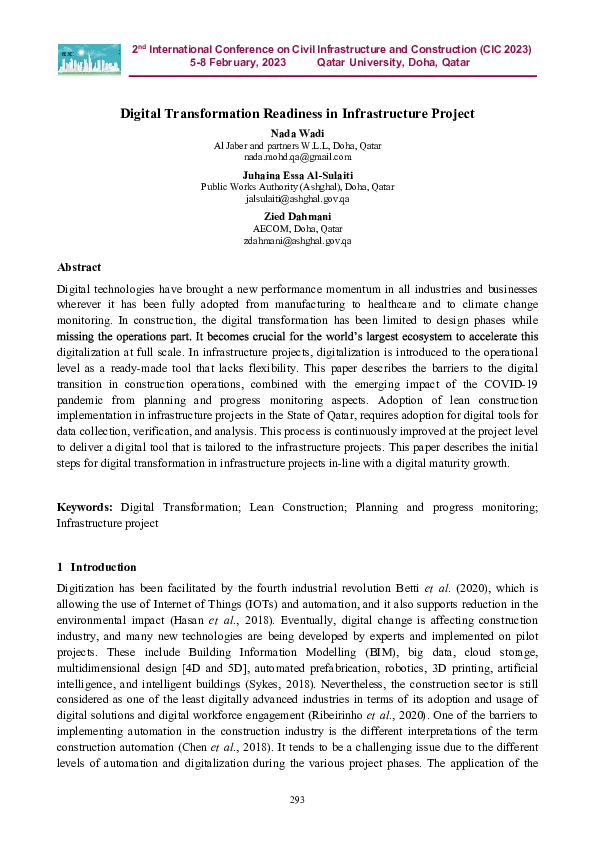 (PDF) Digital Transformation Readiness in Infrastructure Project