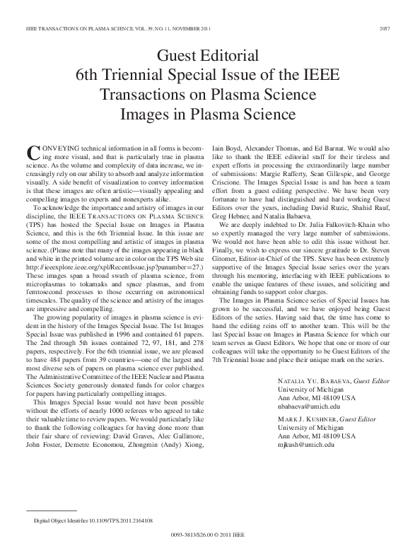 (PDF) Guest Editorial: 6th Triennial Special Issue of the IEEE Transactions on Plasma Science ...