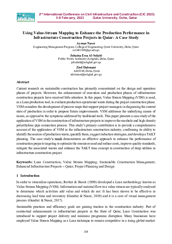 (PDF) Using Value-Stream Mapping to Enhance the Production Performance in Infrastructure ...
