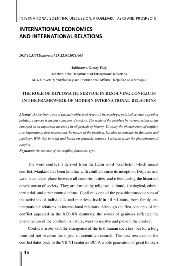 (PDF) The Role of Diplomatic Service in Resolving Conflicts in the ...