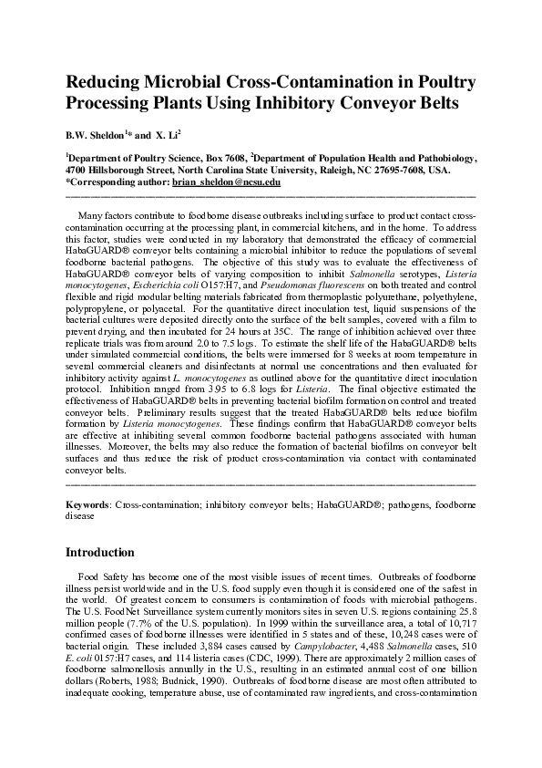 (PDF) Reducing microbial cross-contamination in poultry processing ...