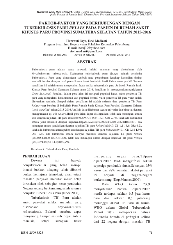 (PDF) Faktor-Faktor Yang Berhubungan Dengan Tuberkulosis Paru Relaps Pada Pasien DI Rumah Sakit ...