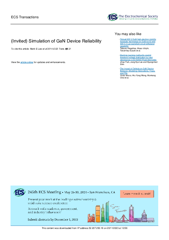 (PDF) (Invited) Simulation of GaN Device Reliability