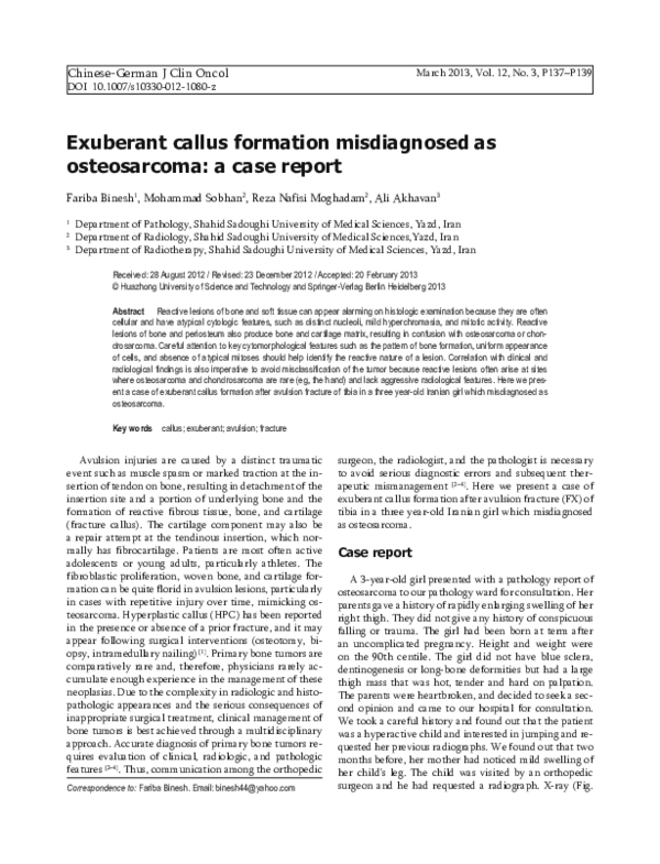 (PDF) Exuberant callus formation misdiagnosed as osteosarcoma: a case ...
