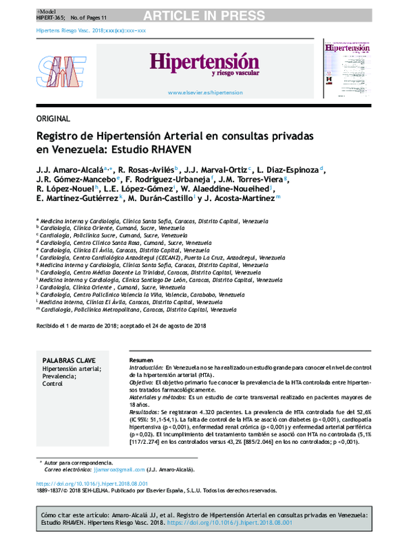 (PDF) Registro de Hipertensión Arterial en consultas privadas en Venezuela: Estudio RHAVEN