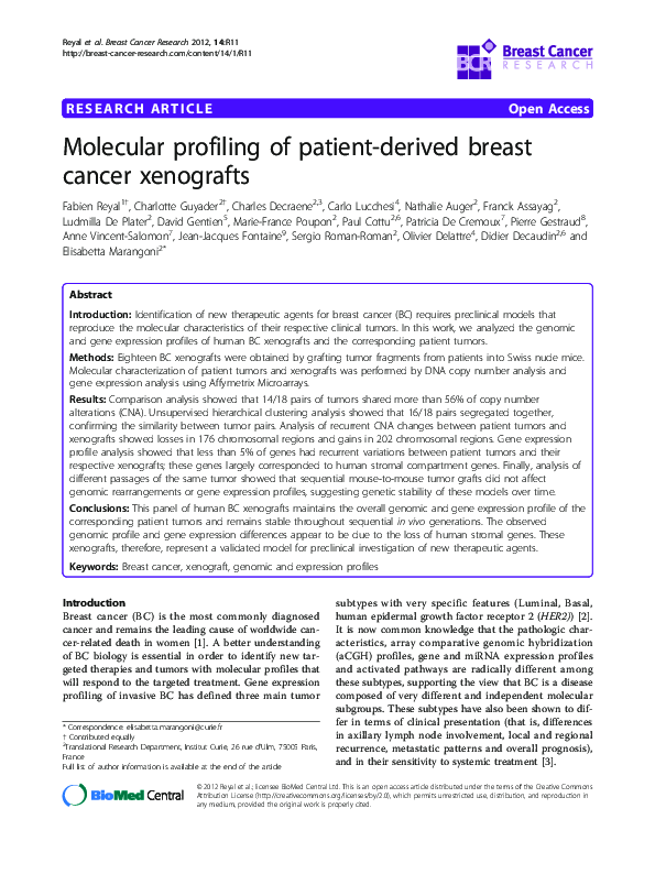 (PDF) Molecular profiling of patient-derived breast cancer xenografts