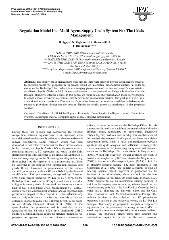(PDF) Negotiation Model in a Multi-Agent Supply Chain System for the Crisis Management
