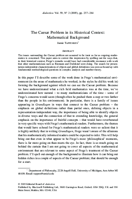 (PDF) The Caesar Problem in its Historical Context: Mathematical Background