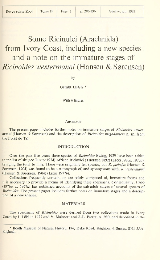 (PDF) Some Ricinulei (Arachnida) from Ivory Coast, including a new ...