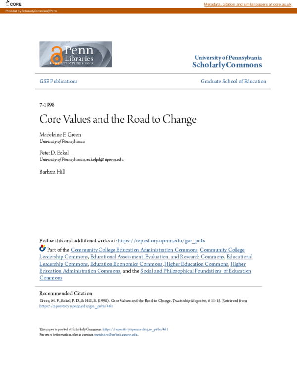 (PDF) Core Values and the Road to Change