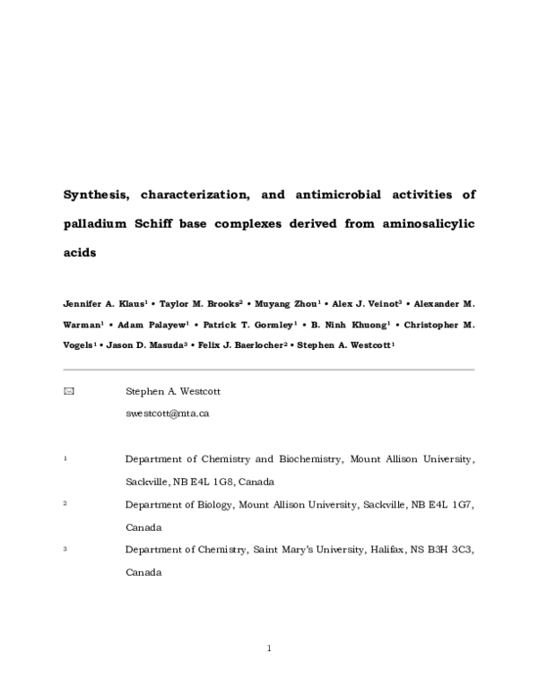 (PDF) Synthesis, characterization, and antimicrobial activities of palladium Schiff base ...
