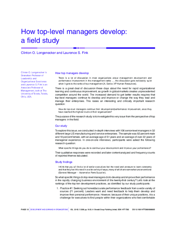 (PDF) How top‐level managers develop: a field study