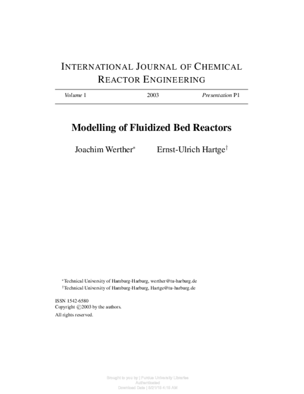 (PDF) Modelling of Fluidized Bed Reactors