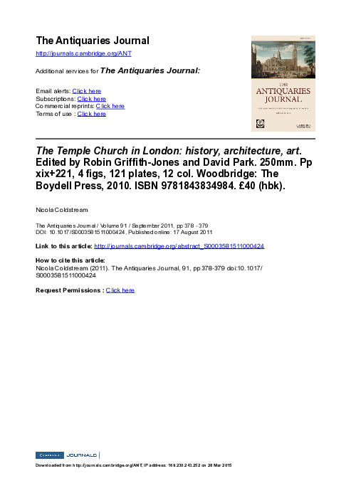 (PDF) The Temple Church in London: History, Architecture, Art. Edited ...