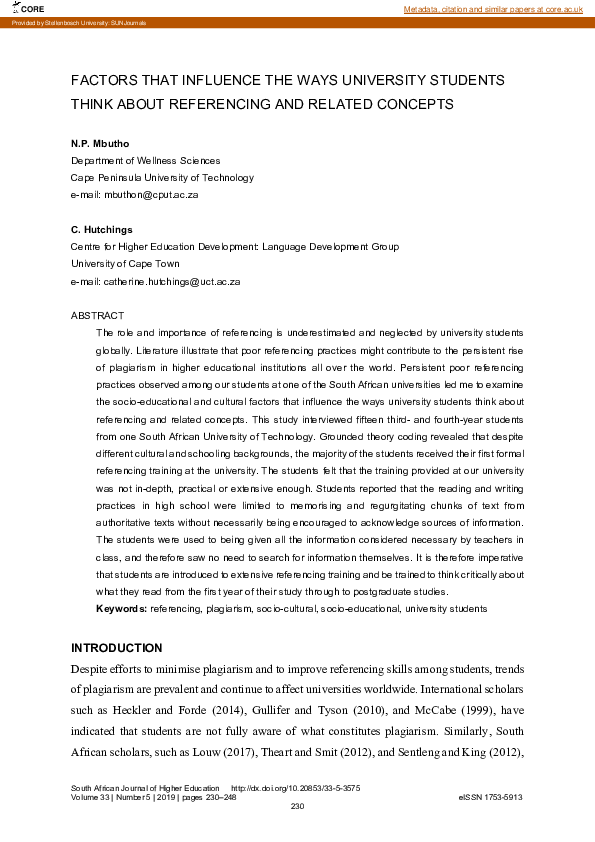 (PDF) Factors that influence the ways univrsity students think about ...