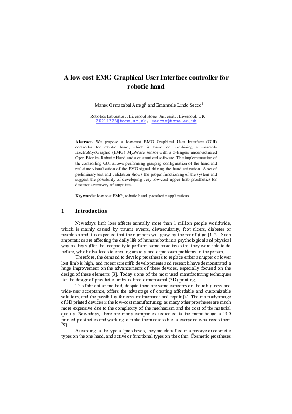 (PDF) A Low-Cost EMG Graphical User Interface Controller for Robotic Hand