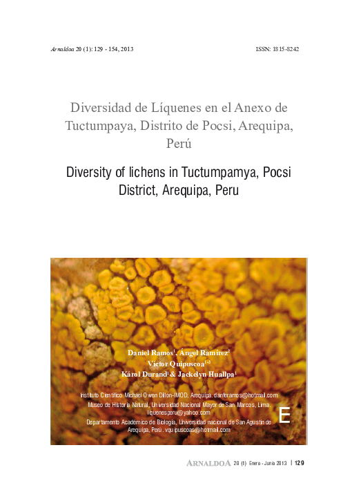 (PDF) Diversidad de Líquenes en el Anexo de Tuctumpaya, Distrito de ...
