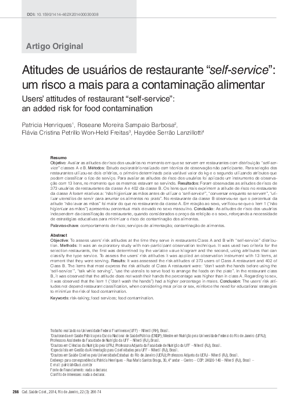 (PDF) Atitudes de usuários de restaurante "self-service": um risco a ...