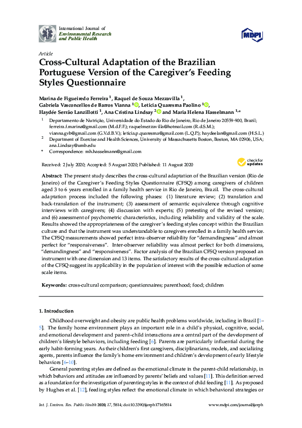 (PDF) Cross-Cultural Adaptation of the Brazilian Portuguese Version of the Caregiver’s Feeding ...