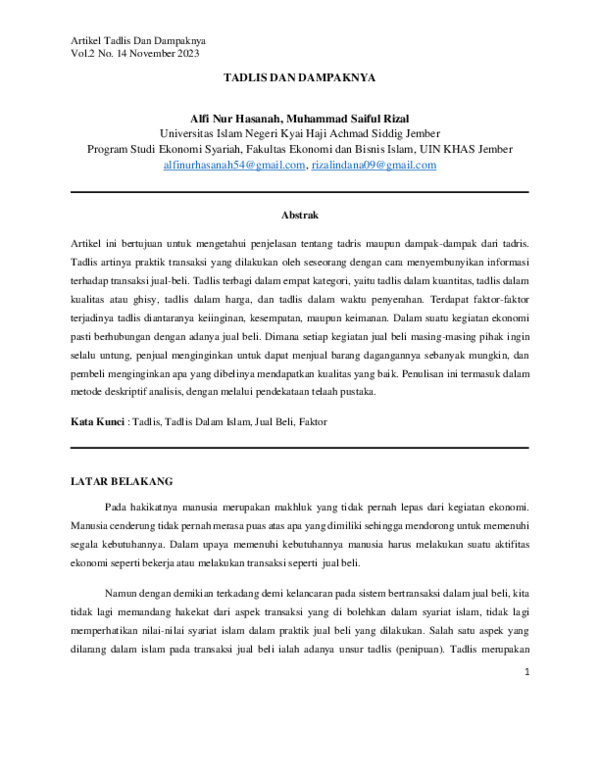 (PDF) TADLIS DAN DAMPAKNYA