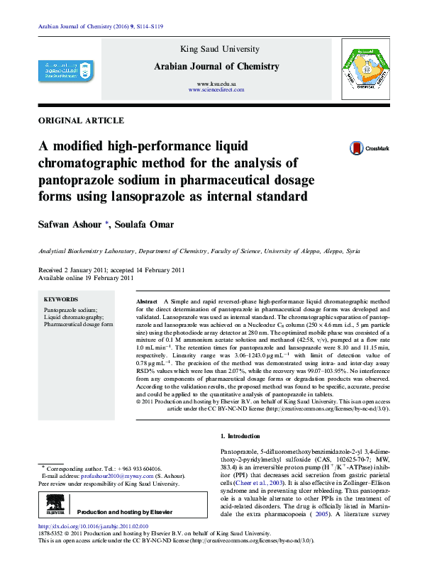 Pdf A Modified High Performance Liquid Chromatographic Method For The Analysis Of Pantoprazole