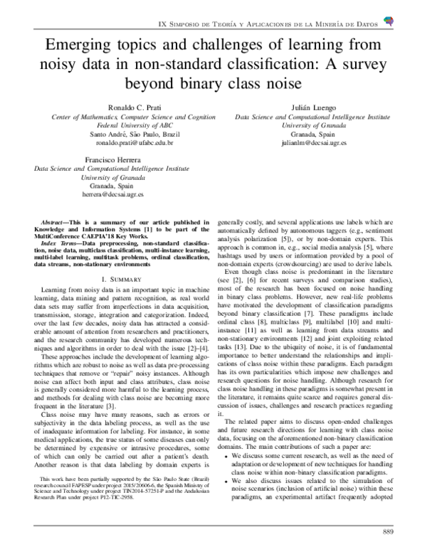 (PDF) Emerging topics and challenges of learning from noisy data in nonstandard classification ...