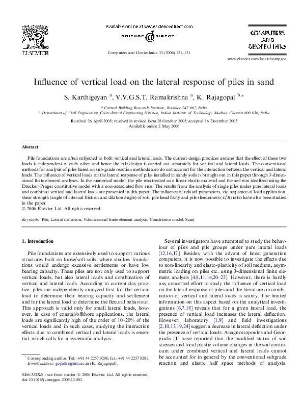 (PDF) Influence of vertical load on lateral response of pile in clayey ...