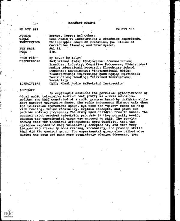 (PDF) Dual Audio TV Instruction: A Broadcast Experiment | Terry Borton ...