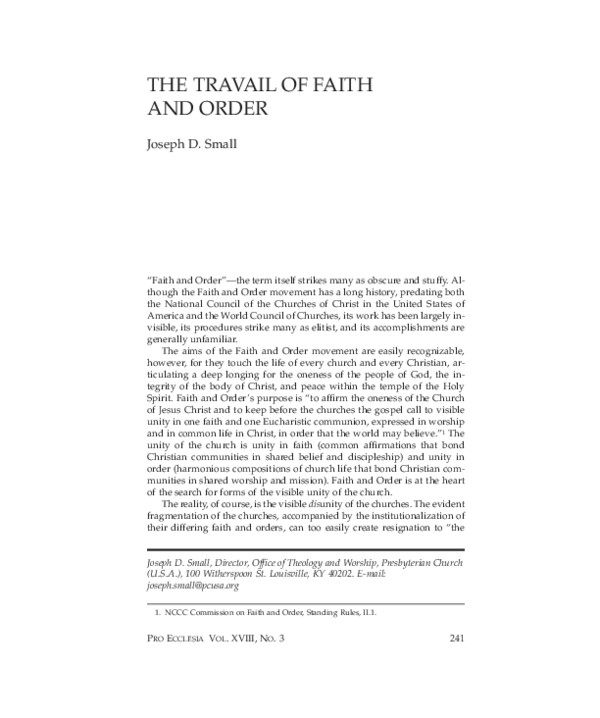(PDF) The Travail of Faith and Order