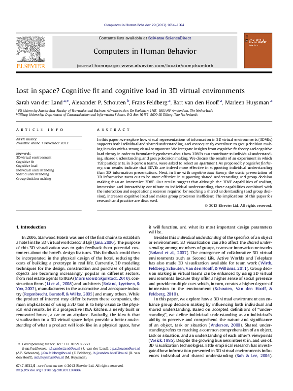 (PDF) Lost in space? Cognitive fit and cognitive load in 3D virtual environments