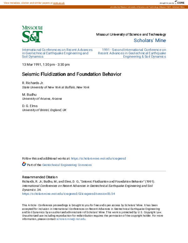 (PDF) Seismic Fluidization and Foundation Behavior