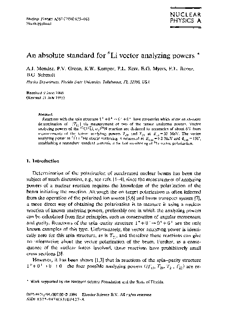 (PDF) An absolute standard for 6Li vector analyzing powers