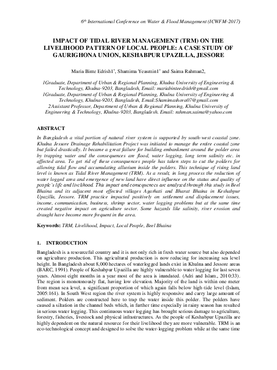 (PDF) IMPACT OF TIDAL RIVER MANAGEMENT (TRM) ON THE LIVELIHOOD PATTERN ...
