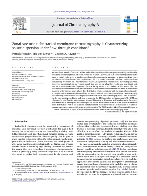 (PDF) Zonal rate model for stacked membrane chromatography part II: Characterizing ion-exchange ...