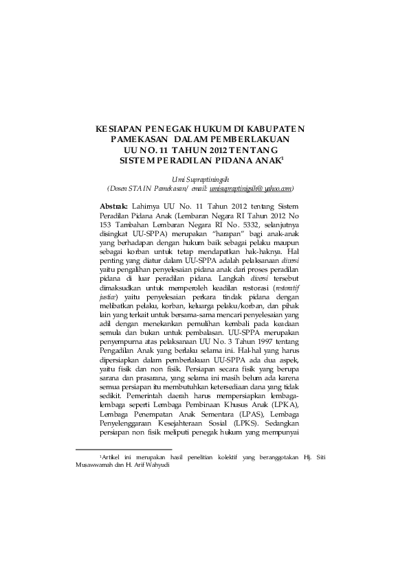 (PDF) Kesiapan Penegak Hukum DI Kabupaten Pamekasan Dalam Pemberlakuan Uu No. 11 Tahun 2012 ...