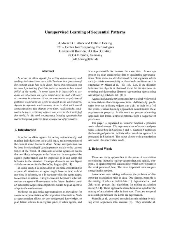 (PDF) Unsupervised Learning of Sequential Patterns | Otthein Herzog - Academia.edu