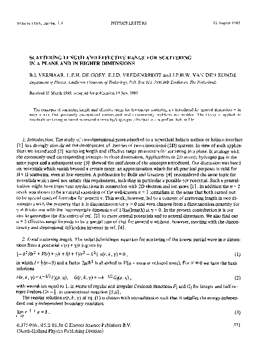 (PDF) Scattering length and effective range for scattering in a plane ...