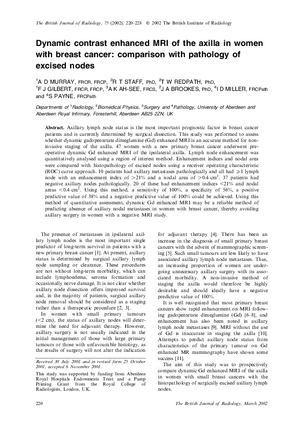 (PDF) Dynamic contrast enhanced MRI of the axilla in women with breast ...